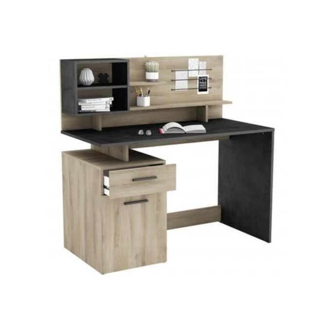 Kitea Bureau MALICIA + 1 Porte + 1 Tiroir - Chêne Anthracite - Hmizatak